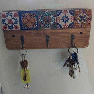 Rustic Wood Mexican Style Shelf With Key Hooks Hand Painted Mexican ...