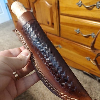 8 Long Custom Handmade Leather Sheath for Fixed Blade Knife. 1.75 Wide ...