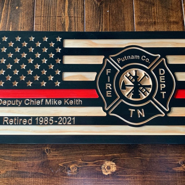 Personalized Fireman Flag, Fire Chief, Wooden Flag, Engraved Flag, Fire ...