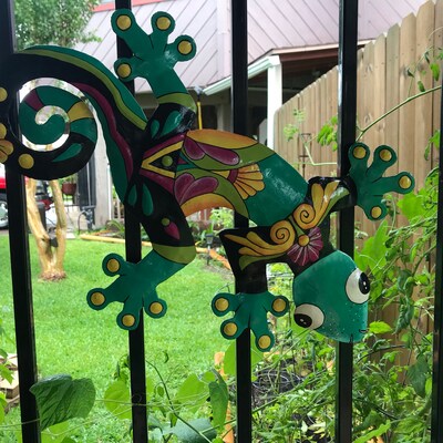 Painted Metal Gecko Wall Hanging, Tropical Gecko, Metal Art, Outdoor ...