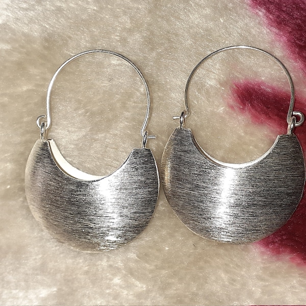 Sterling Silver Half Moon Statement Hoop Earrings, Handmade Large ...