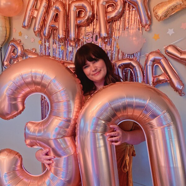 30th Rose Gold Birthday Decoration for Women, 30 Sash, Silver Foil ...