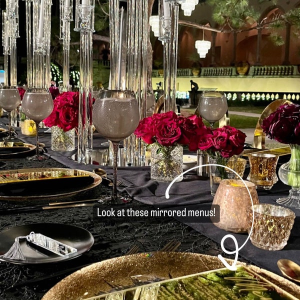 Standing Luxury Wedding Menu, Table Mirror Acrylic Engraved Menus With ...