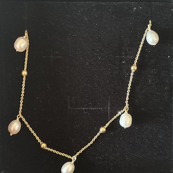 Dainty Pearl Drop Necklace, Multiple Pearl Necklace With Bead Chain ...