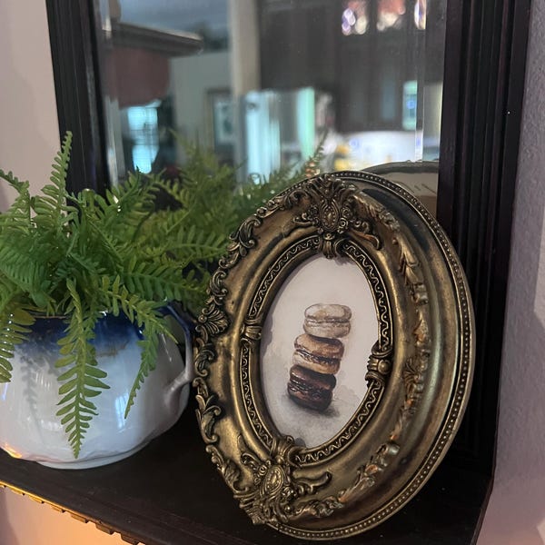 Framed Watercolor Painting of Macarons | Oval Baroque Ceramic Frame ...