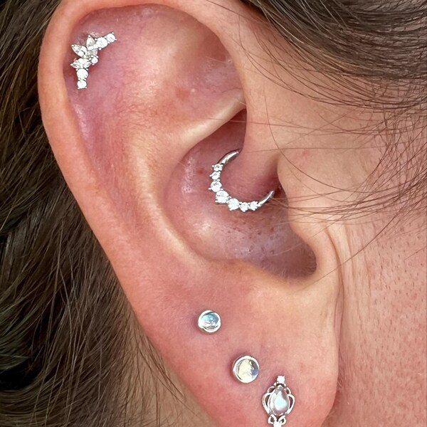 14K Solid Gold Prehnite Stud Earring/threadless Push Pin/prehnite Conch ...