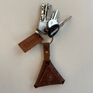 Leather Keychain, Leather Key Holder, Triangle Key Fob, Small Coin ...