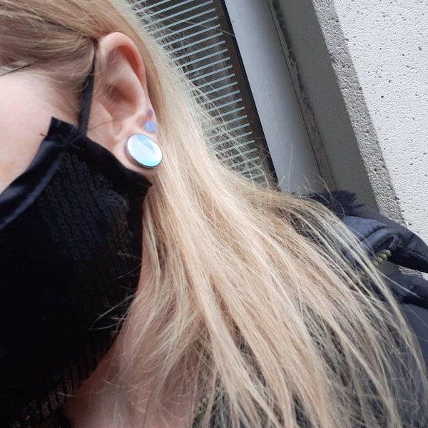 White Opal Foil Plugs 0g, 00g, 7/16, 1/2, 9/16, 5/8, 3/4, 7/8, 1 ...