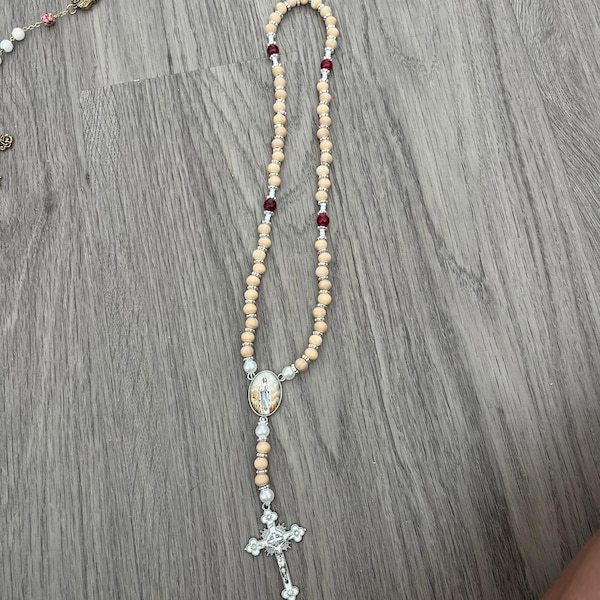 RHINESTONE White & Virgin Mary Rosary Set / Silver Blessed Mother ...