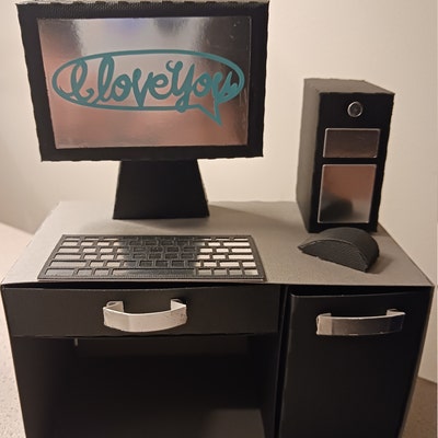 3D Computer and Computer Desk SVG Cut File Gift Card Holder - Etsy