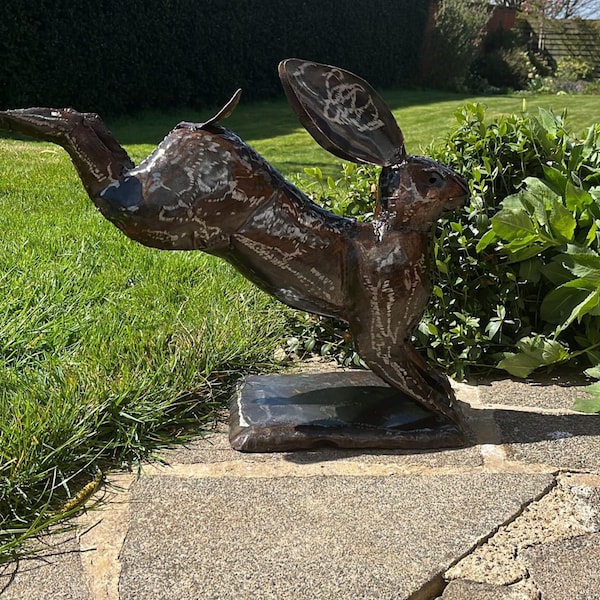 Hand Crafted Recycled Metal Hare (AC-HRE1) Garden Sculpture. Handmade ...