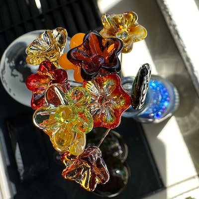TRUE BLUE Bouquet-loyal/trustworthy/faithful glass Flower/leaf 11 ...
