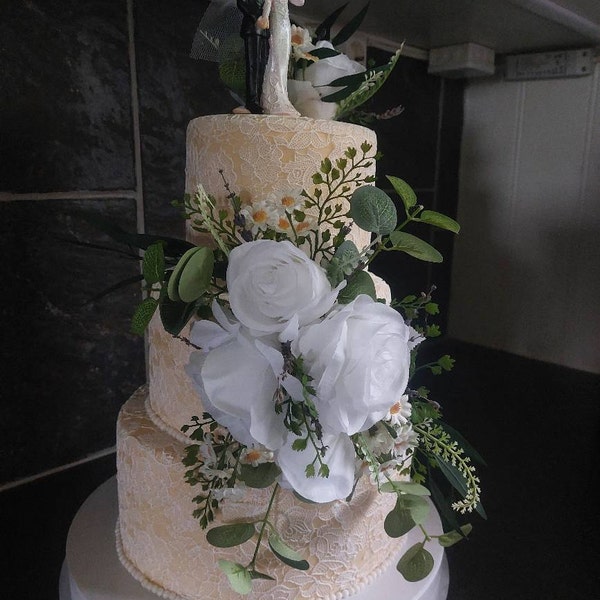 Artificial Blush Rose Light Pink Hydrangea Greenery Cake Arrangement ...