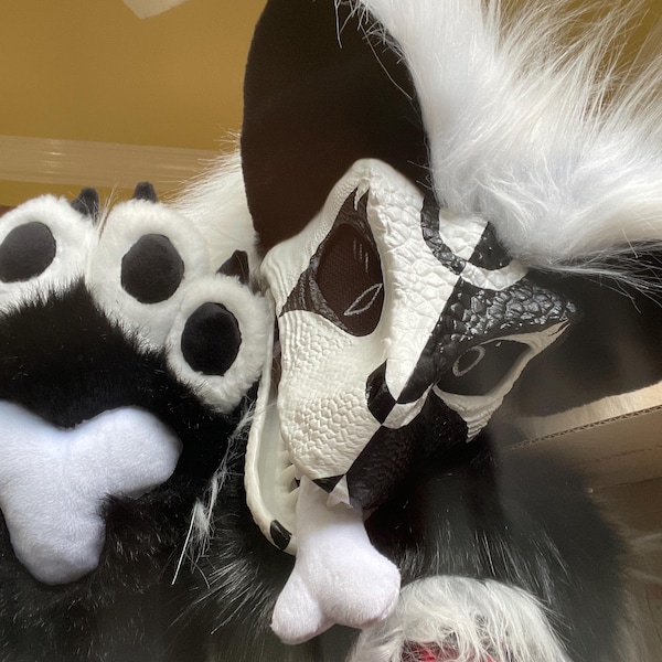 Custom White Orange Raptor Mask Fursuit Accessories Made of Fur Cosplay ...