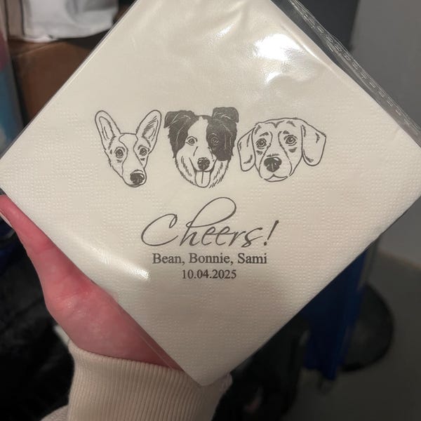 Custom Illustrated Dog Wedding Napkins, Personalized Pet Cocktail ...