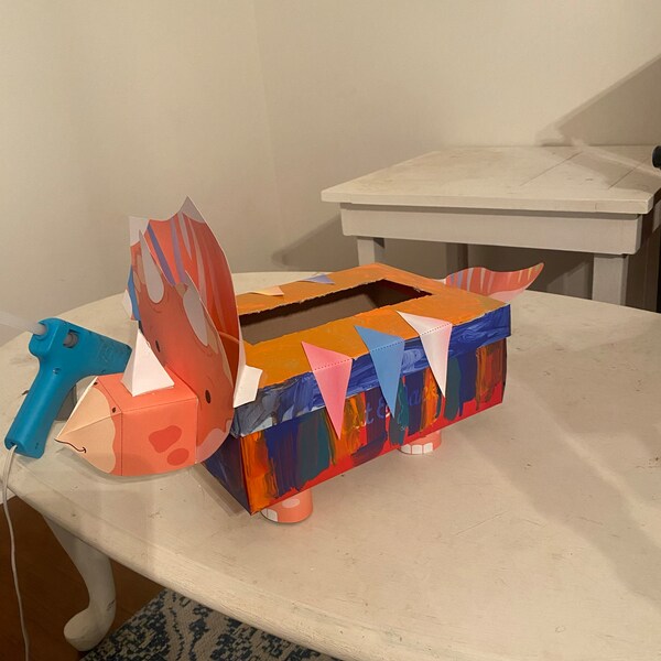 Triceratops Valentine Box Kit | Printable Dinosaur Mailbox for ...