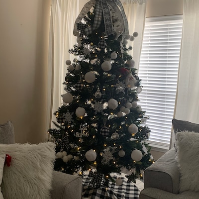 Christmas Tree Topper, Buffalo Check Tree Topper, Gray Christmas Tree ...