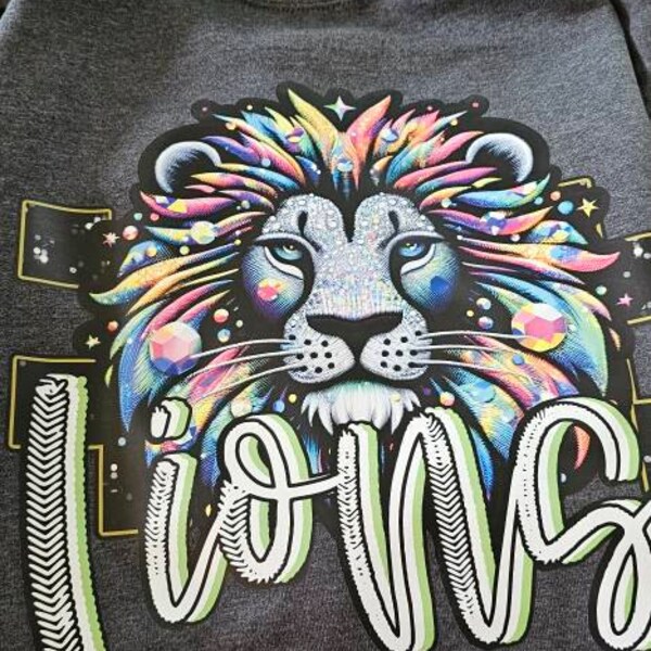 Uv Dtf Sticker Faux Rhinestone Lions Mascot DTF Transfer, School Mascot ...