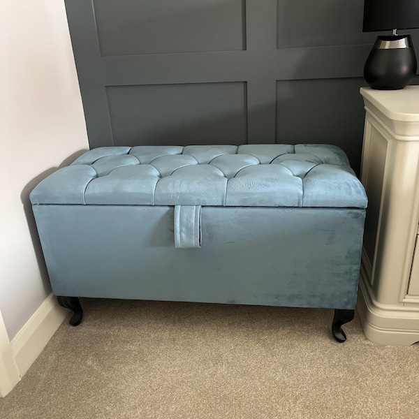 Ottoman Storage Box Engineered Wood Panel Style Luxurious Plush Velvet ...