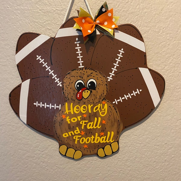 Hooray for Fall & Football Wood Wooden Welcome Sign Wall Art Door ...