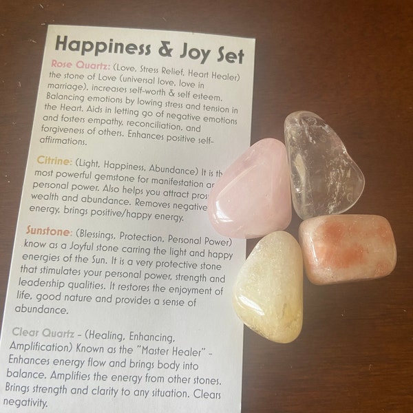 Happiness & Joy Stone Set - Positive Energy Crystal Set - Natural ...