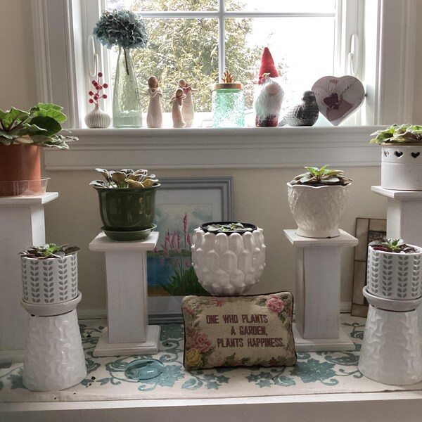 Wood Pedestal Risers, Small Plant Risers, Walnut Stained Risers , Black ...