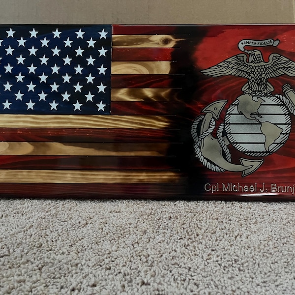 Marine Wooden American Flag: EGA American Flag, USMC Gift, Retirement ...