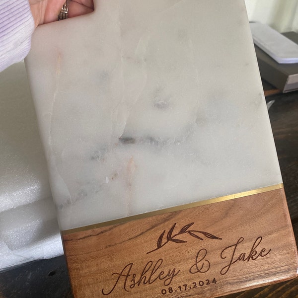 Personalized Marble Wood Cutting Board With Coaster, Wedding Gifts ...