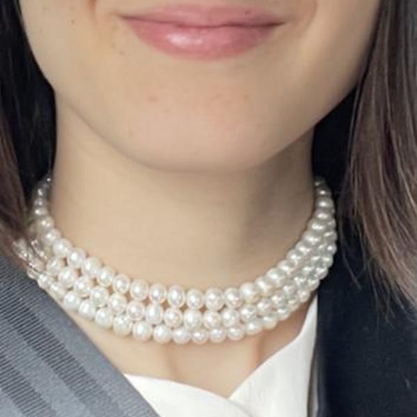 3 Layered Pearl Choker, Real Freshwater Pearl Choker Necklace, Bridal Choker, Wedding Necklace ...