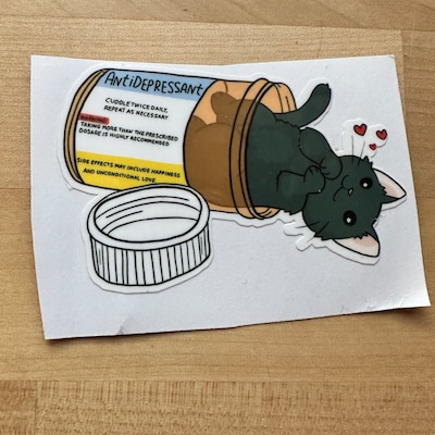 Cute Cat Antidepressant Vinyl Sticker, Vinyl Decal Sticker for Laptops ...
