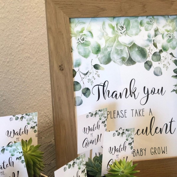 Watch Baby Grow Sign, Succulent Baby Shower, Watch Me Grow Tags ...