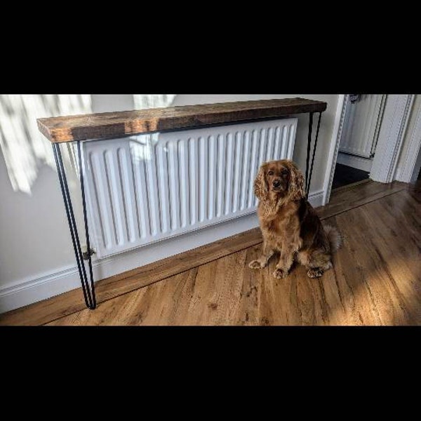 Hand-made Rustic Radiator Cover With Black Three Pin Hairpin Legs ...