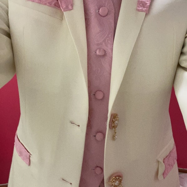 Light Pink Paisley Men's Vest Longtie and Pocket Square 3pcs Set for ...