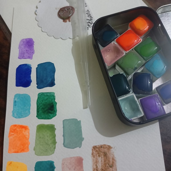 Handmade Watercolour Tester Pack - Set of 24 Mini Pans - Metallic and ...