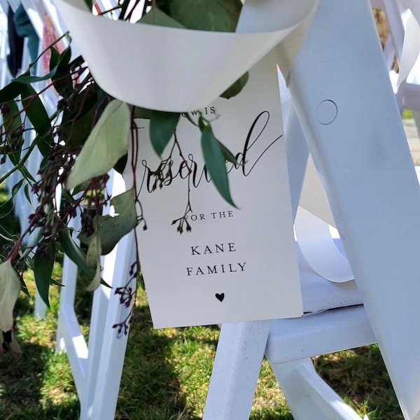 Reserved Seating Tag, Wedding Reserved Chair / Row Card, Modern ...