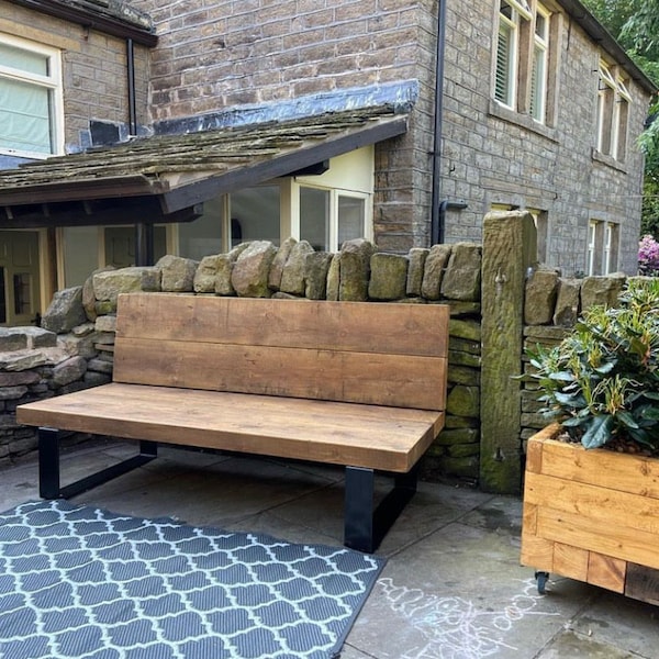 Sofa Bench Metal Leg Back Support Back Rest Patio Park Picnic Bench ...