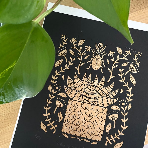 Cottage Farmhouse Linocut Mini Print - Landscape Print - Linoblock - Etsy