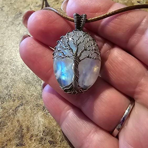 Moonstone Tree of Life Pendant, Wire Wrapped Necklace, Handmade Crystal ...