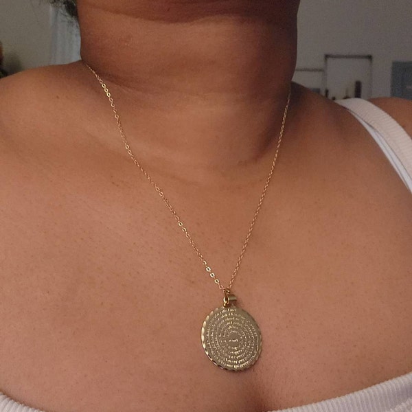 Large Gold Medallion Script Pendant Necklace, Father Prayer Pendant ...