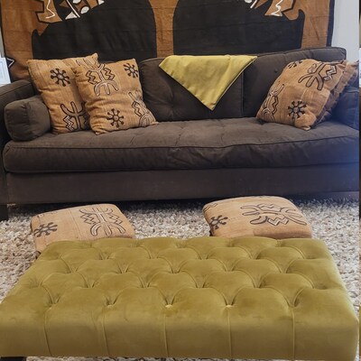 Mustard Yellow Chesterfield Bench Ottoman Entryway Bench Ottoman ...