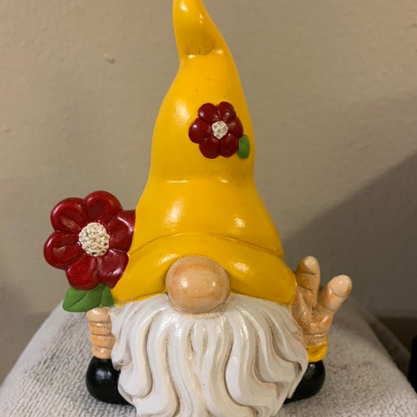 Flower Gnome, Handcrafted Gnome, Yellow Gnome, Artsy Gnome, Gnome With ...