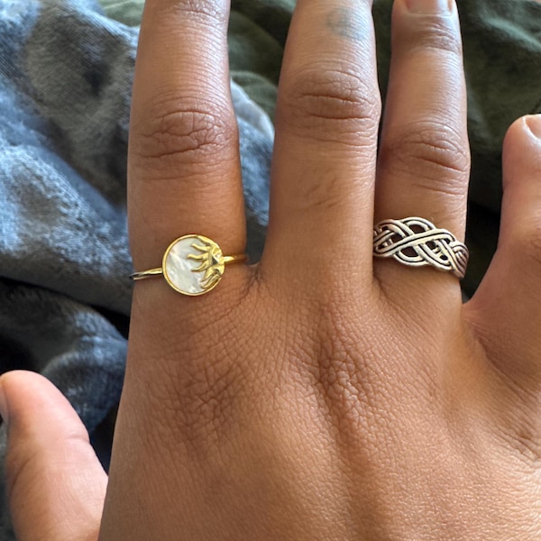 Sun Ring - Dainty Sun Ring - Stacking Ring - Mother of Pearl Ring ...