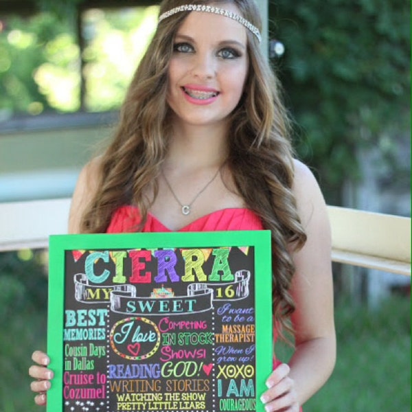 Sweet 16 Birthday Board Poster Custom for Any Age Gender, Color Change ...