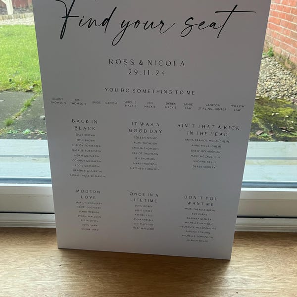 A1, A2 or A3 Minimalist Seating Plan Wedding Welcome Sign - Table Plan ...
