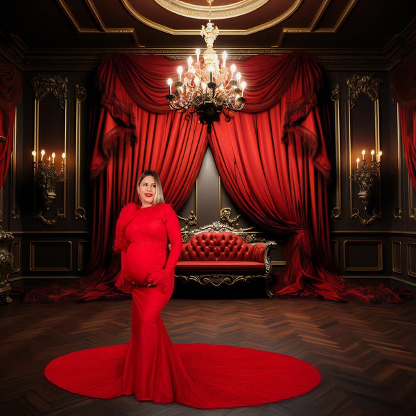 Red Classical Room Digital Backdrop, Maternity Backdrop Overlays Studio ...