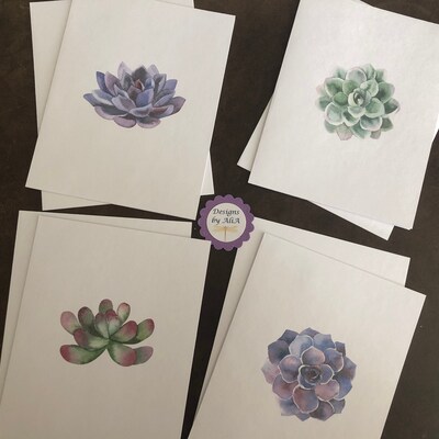 Succulent Card Set 2 Folded Note Cards Blank Cards - Etsy