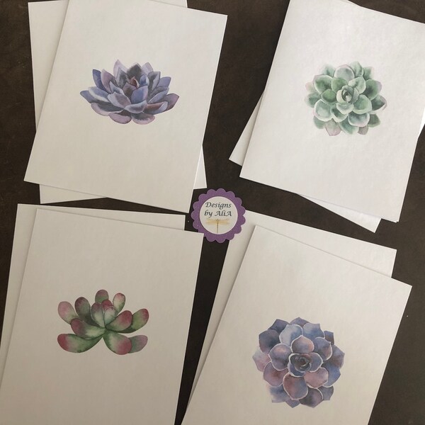 Succulent Card Set 2, Folded Note Cards, Blank Cards, Succulent Cards ...