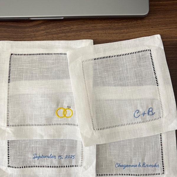 Wedding and Engagement Personalized Linen Cocktail Napkins - Bride ...