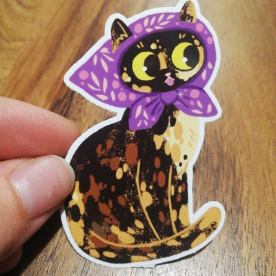 Cute Tortoiseshell Cat Vinyl Sticker / Tortie Babushka Cat / Waterproof ...