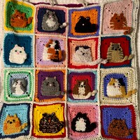 Many Cats Square ENGLISH Crochet Pattern PDF Granny Square Afghan Block ...